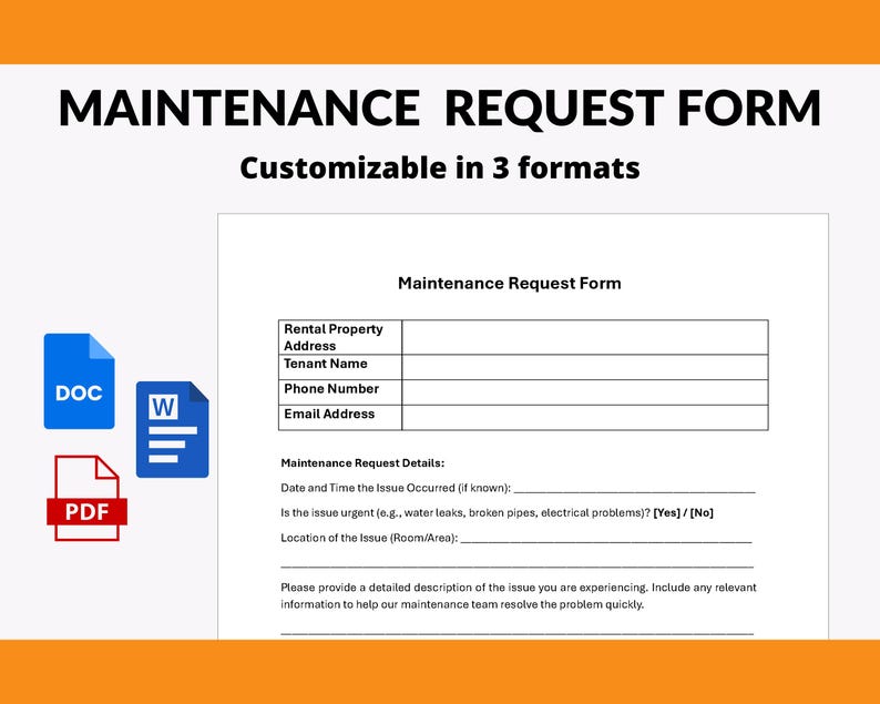Printable Maintenance Request Form | Tenant Repair Request Form ...