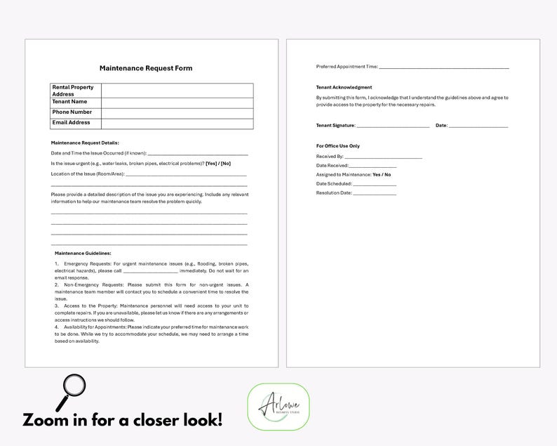 Printable Maintenance Request Form | Tenant Repair Request Form ...
