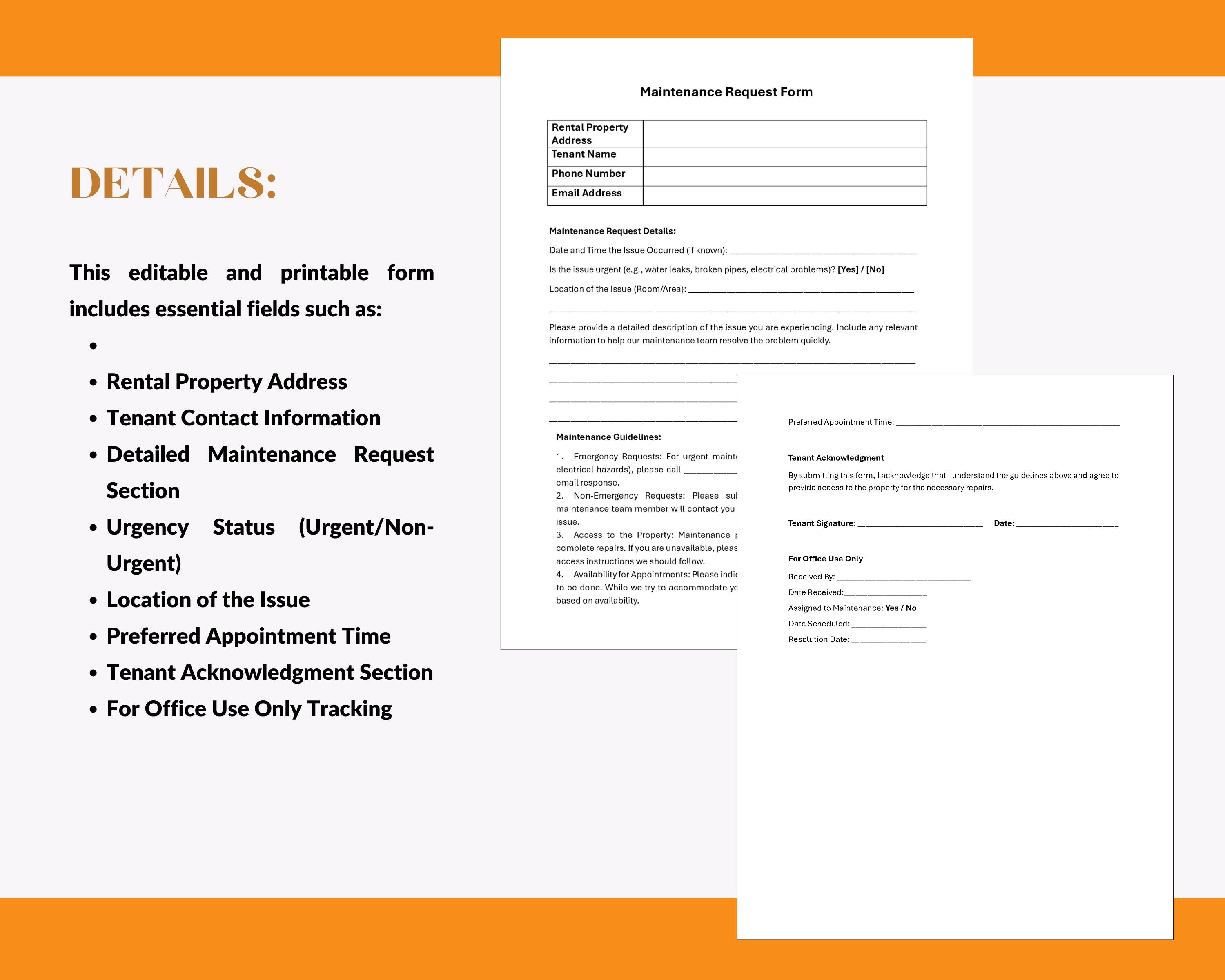Property Maintenance Request Form for Landlord and Tenant Use ...