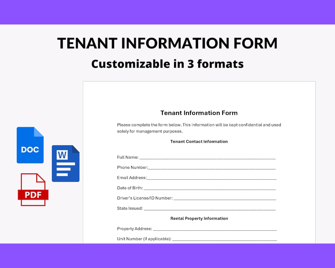 Tenant Information Form Template: Landlord Property Management (PDF ...