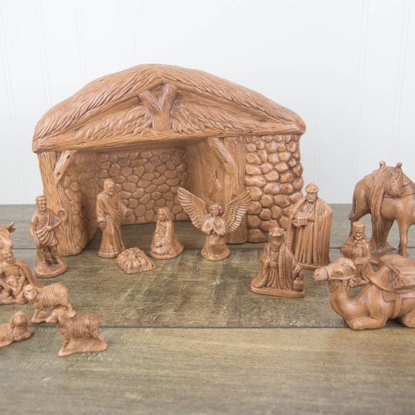 Ceramic Nativity With Stable - Etsy
