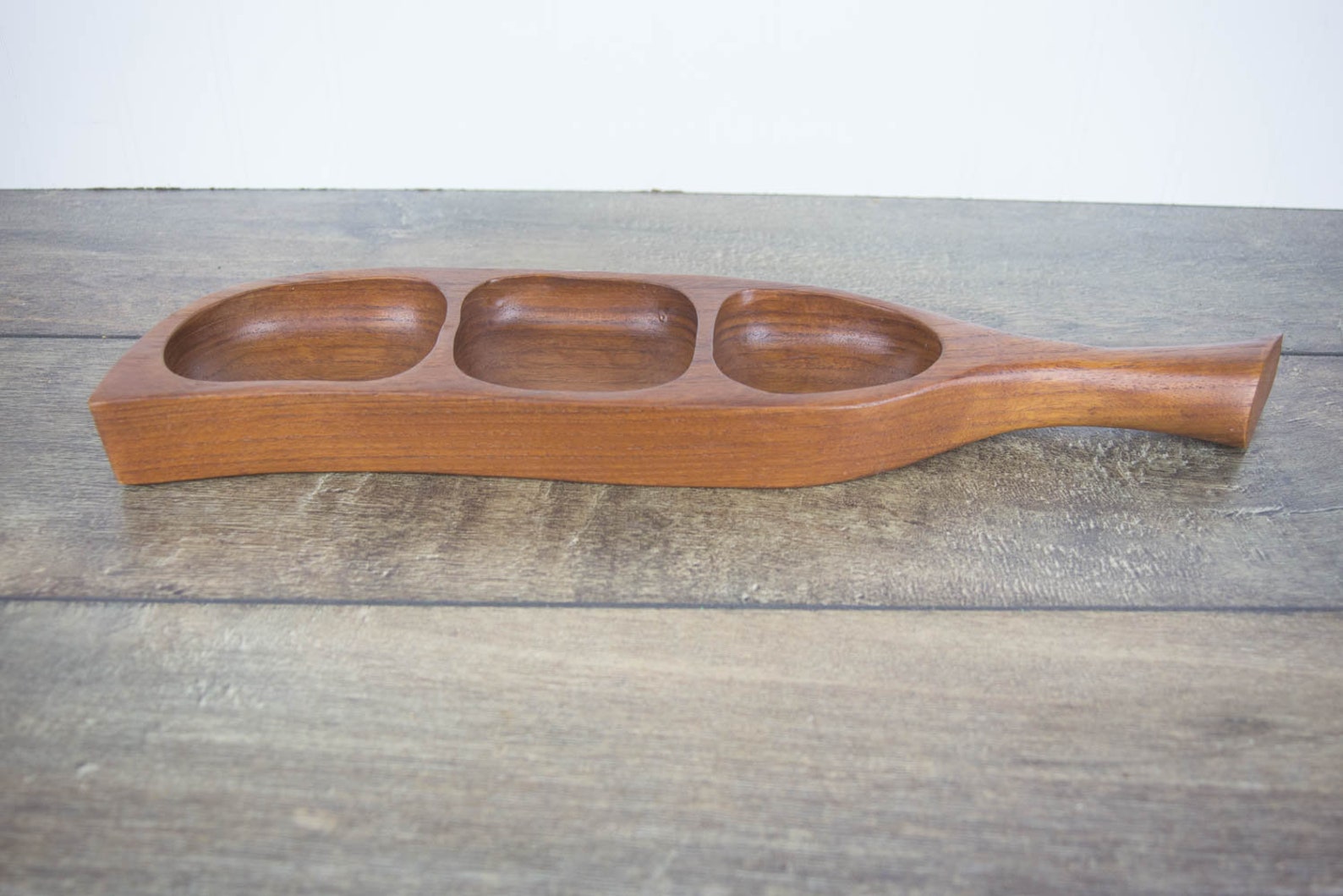 Mid Century Modern Wooden Divided Tray Leaf Shaped | Etsy