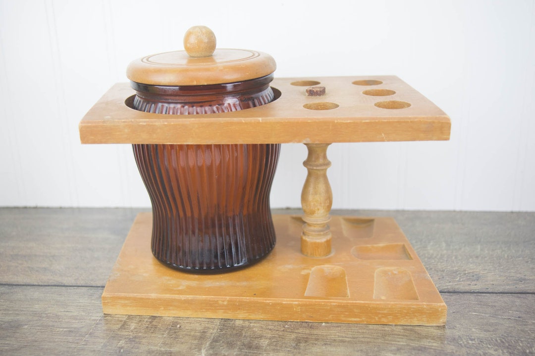 Wooden 6 Slot Pipe Rack With Duraglass Amber Glass Humidor Dun-rite ...