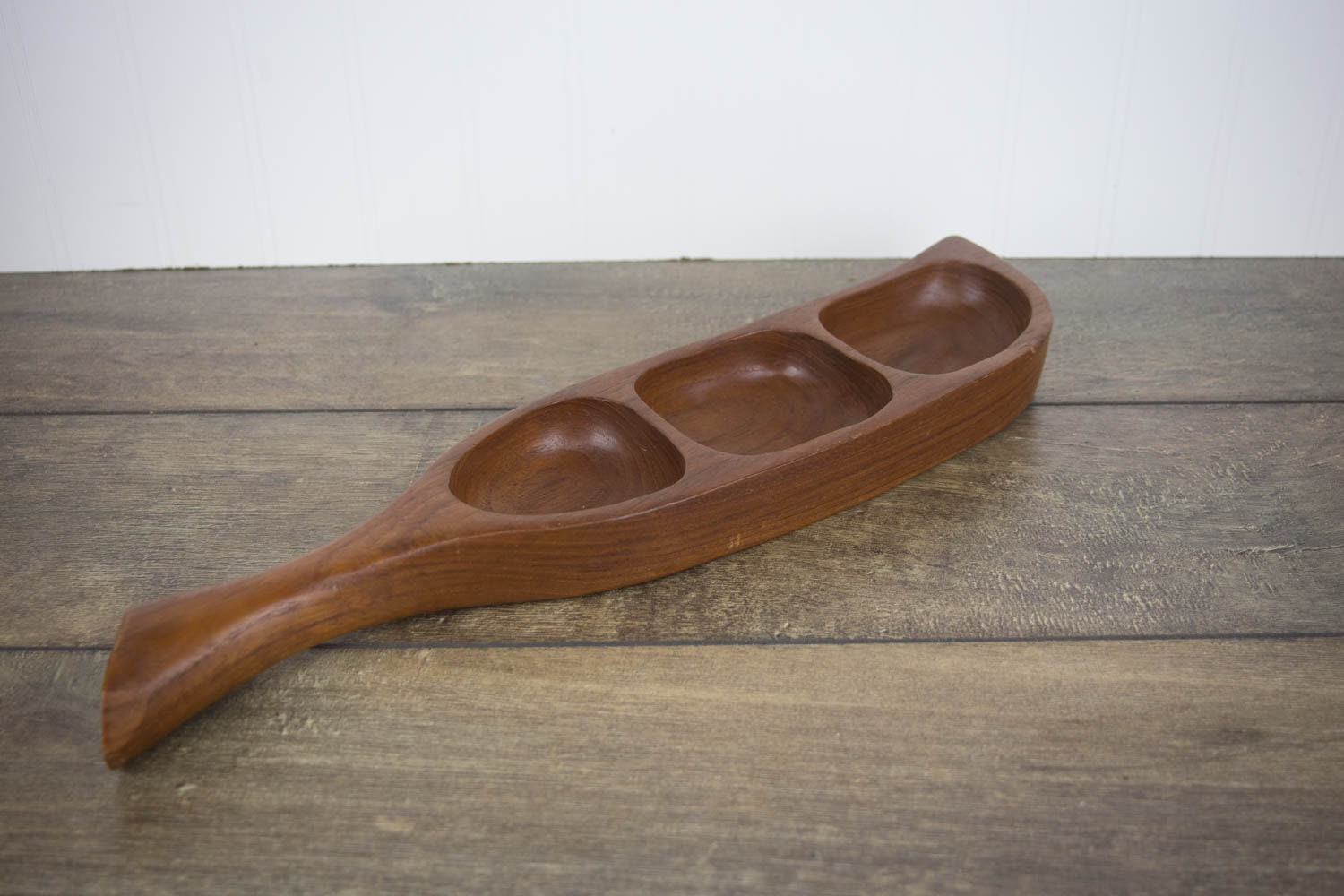 Mid Century Modern Wooden Divided Tray Leaf Shaped - Etsy