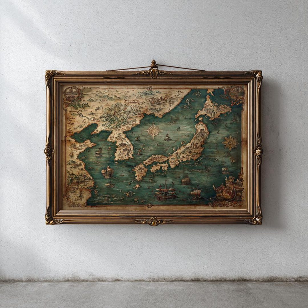 Vintage Japan Map Art Print – Medieval Fantasy Japan Poster, Oil Style ...