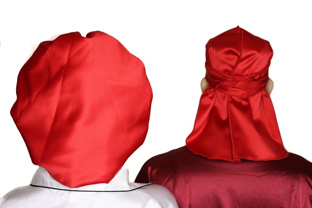 Couples Matching Set, Bonnet / Durag / Sleep Masks Set in Red Silk 4PC ...