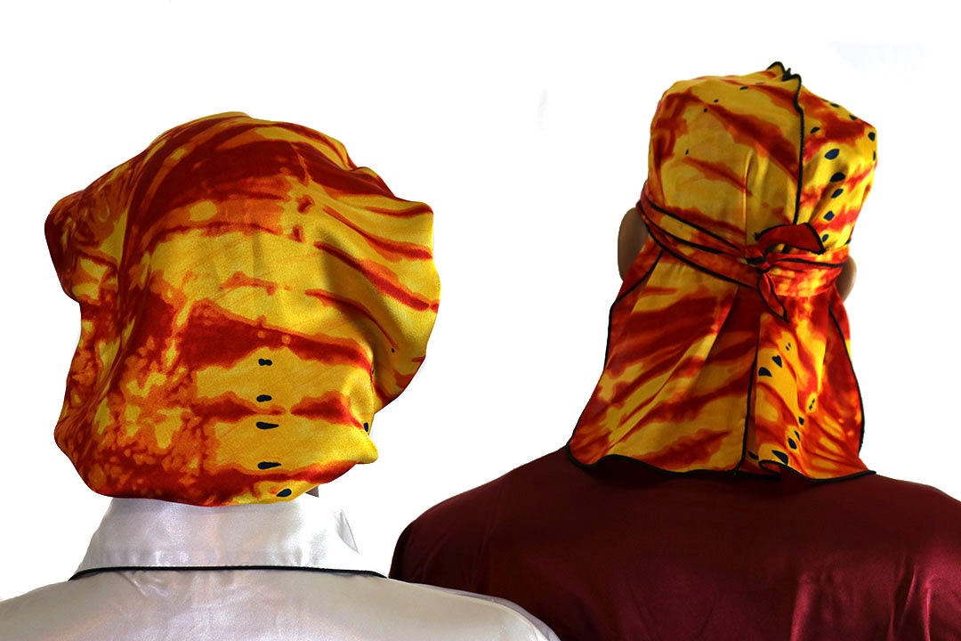 Couples Matching Set, Bonnet / Durag / Sleep Masks Set in Orange Print ...