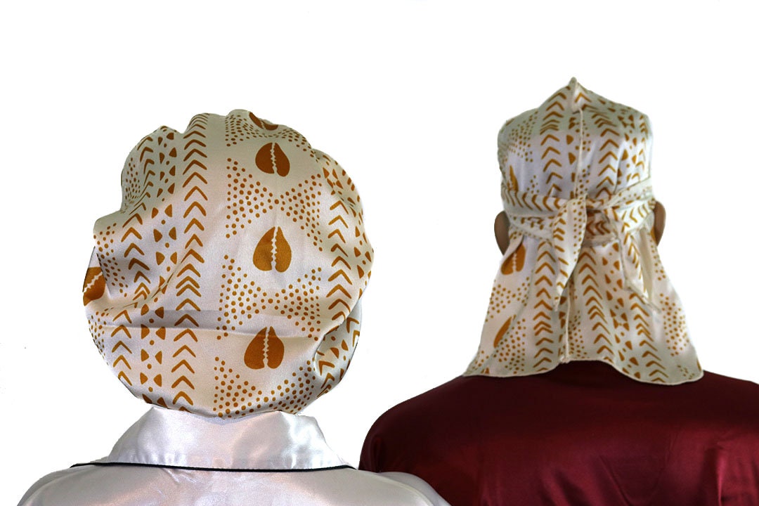 Couples Matching Set, Bonnet / Durag / Sleep Masks Set in Gold and ...