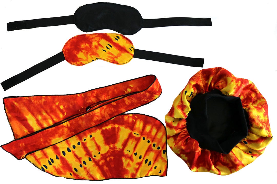 Couples Matching Set, Bonnet / Durag / Sleep Masks Set in Orange Print ...