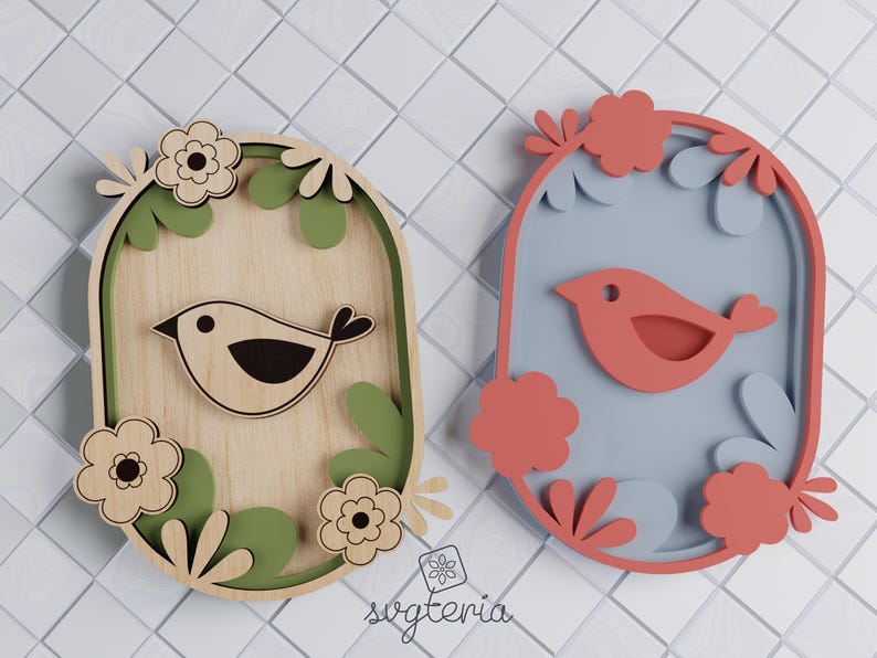 Folk Art Birds: Layered SVG for Glowforge, Nursery Wall Decor ...