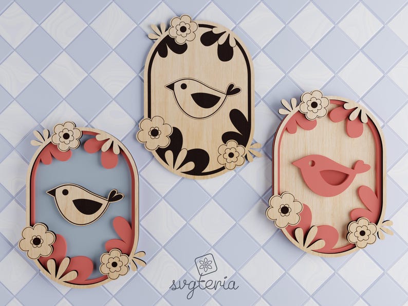 Folk Art Birds: Layered SVG for Glowforge, Nursery Wall Decor ...