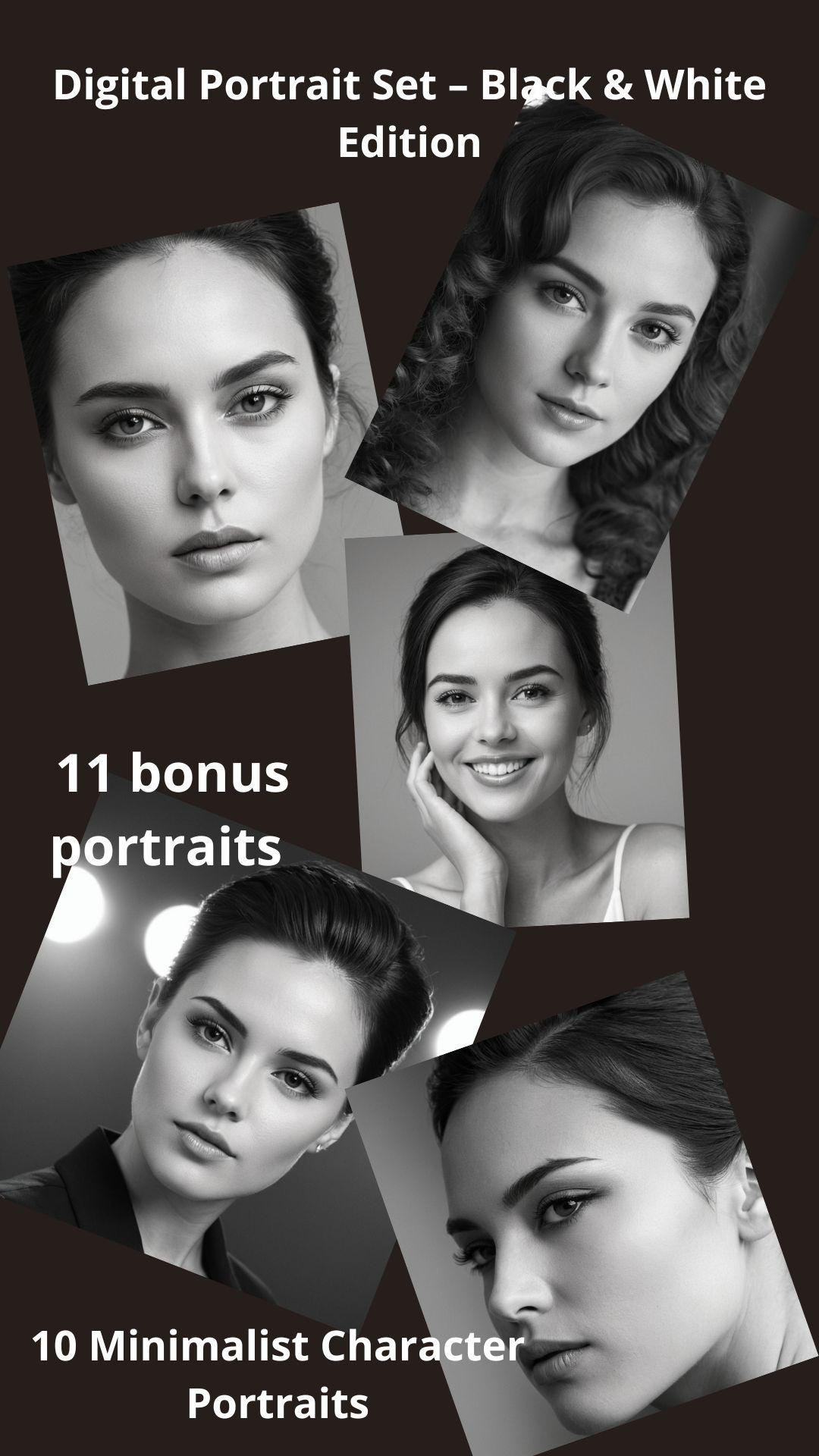 Digital Portrait Set – Black & White Edition | 10 Minimalist Character ...