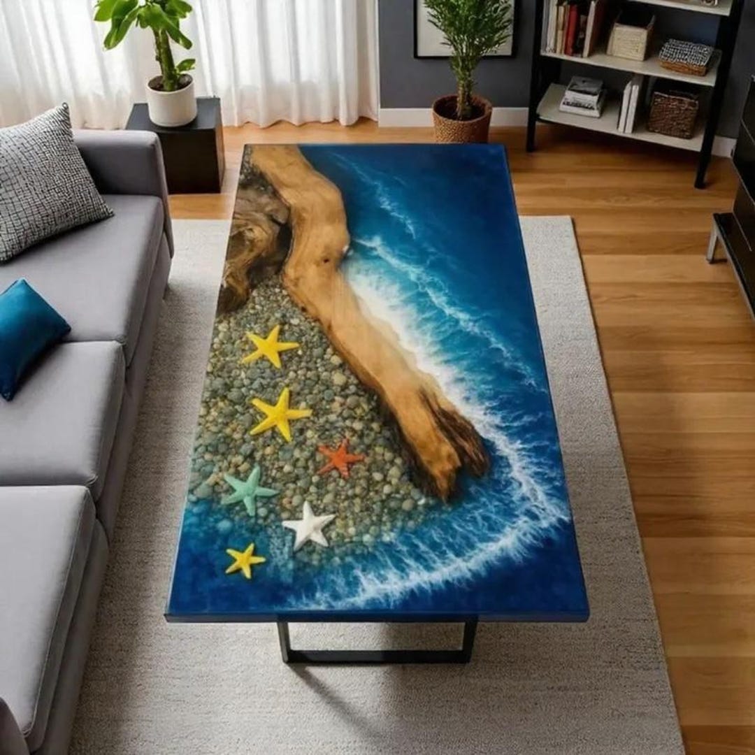 Ocean Wave Resin Epoxy Wood Table: Custom Conference Desk - Etsy UK