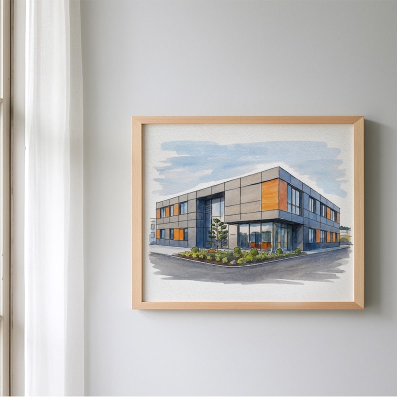 Custom Office Building Portrait, Corporate Architecture Illustration ...