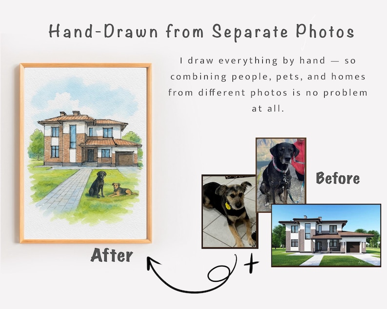 Custom Home Drawing, Watercolor House Portrait From Photo, Moving Away ...