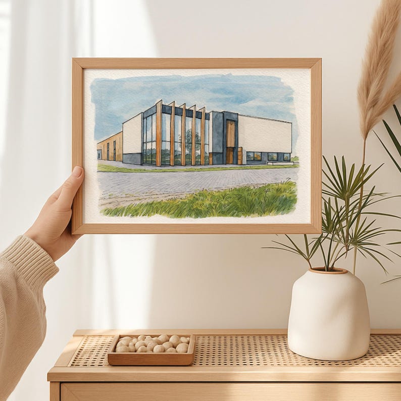 Custom Office Building Portrait, Corporate Architecture Illustration ...