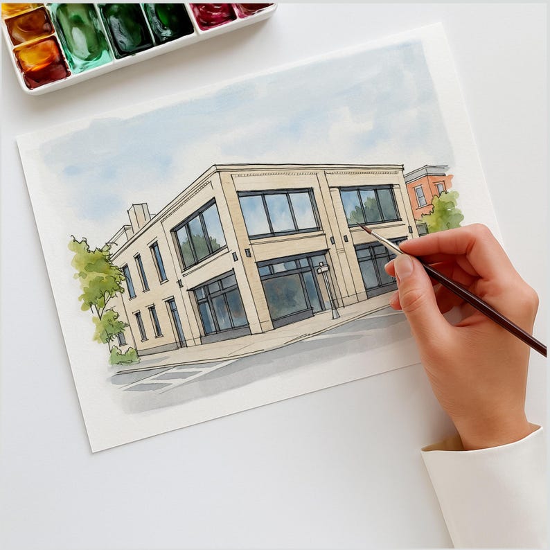 Custom Office Building Portrait, Corporate Architecture Illustration ...
