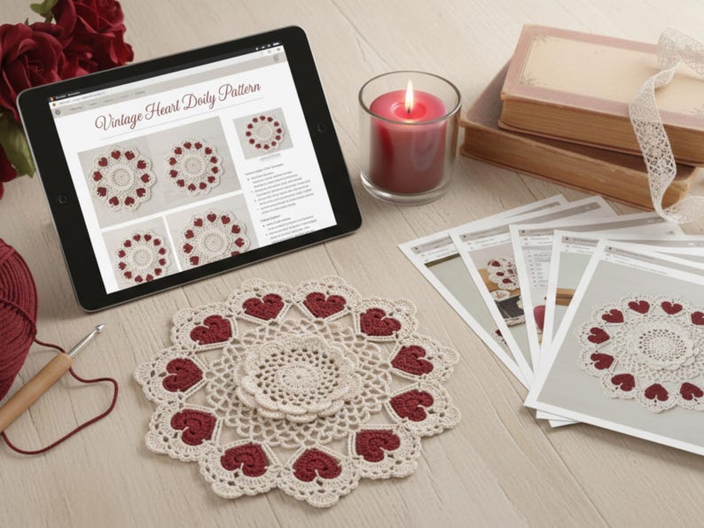 Vintage Heart Doily Crochet Pattern | Valentine’s Doily PDF | Romantic ...