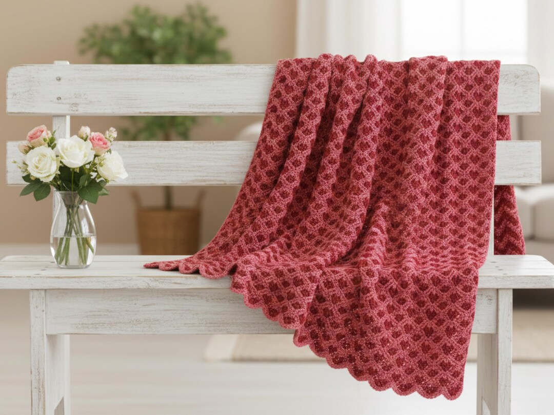 Vintage Crochet Pattern Sweetheart Ripple Afghan | Hearts Throw Blanket ...