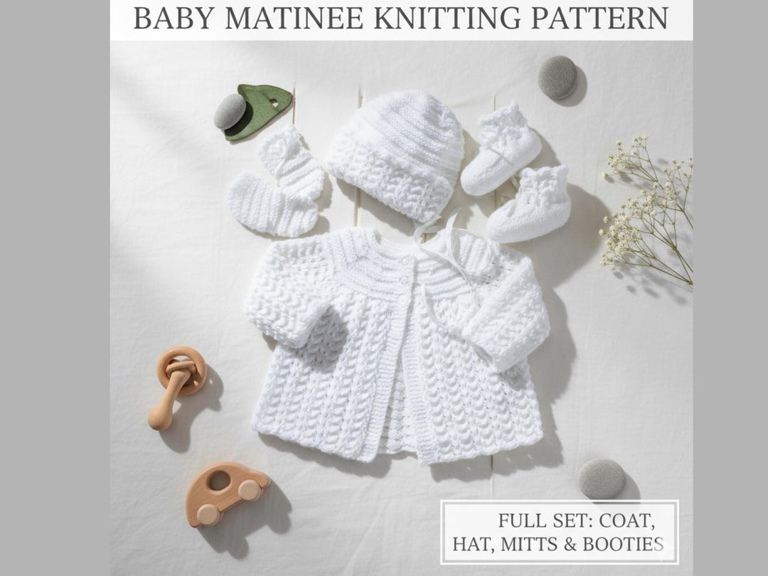 Baby Knitting Pattern PDF - Matinee Coat/jacket, Mitts, Bonnet and ...