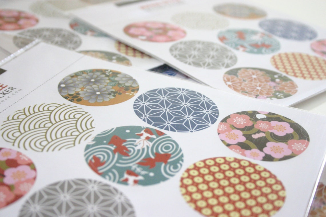 Circles From Japan - Japanese Print Stickers (1 Sheet = 9 Stickers) - Etsy