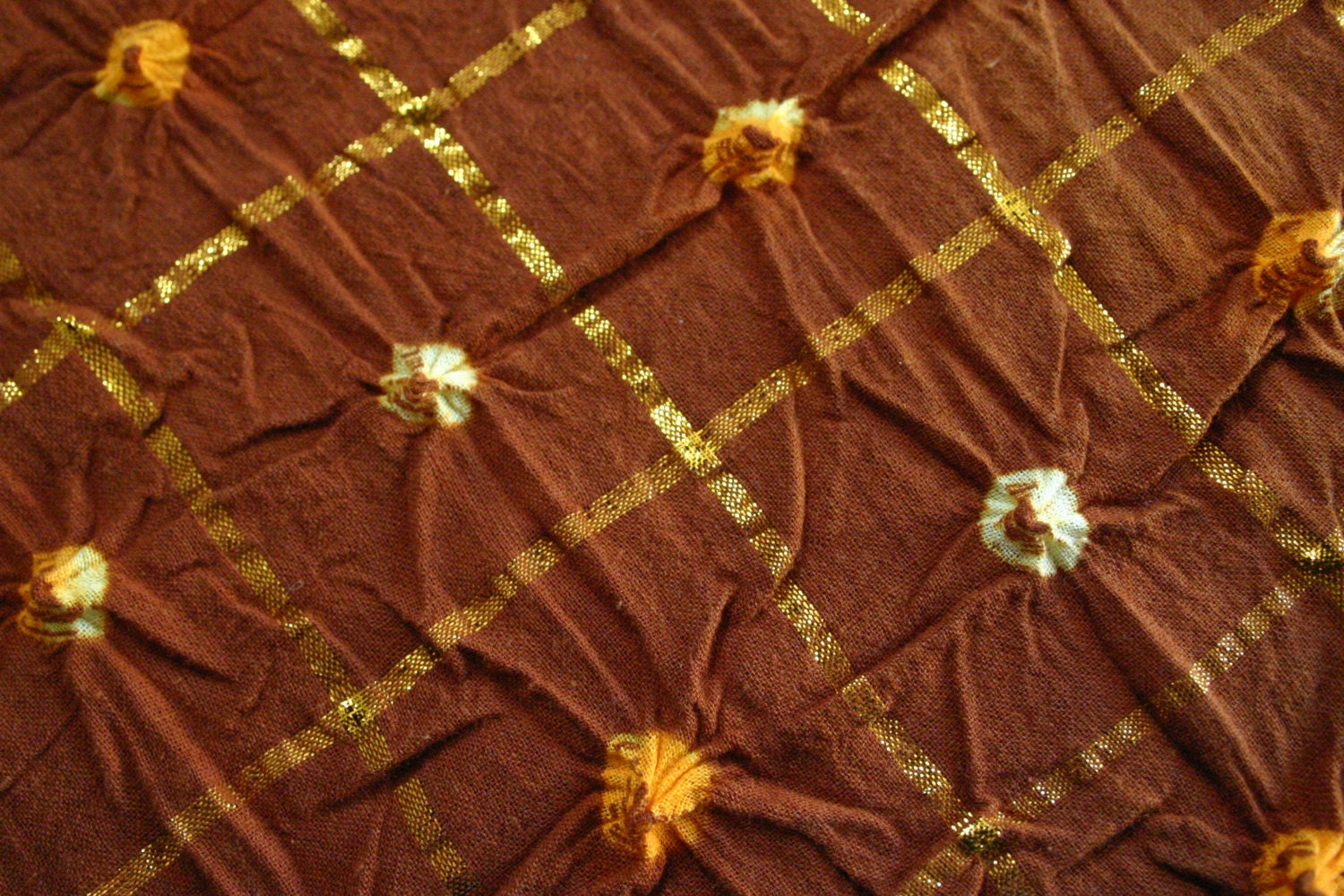 Brown and Gold Bandhani indian Tie-dyed Cotton Fabric 1 - Etsy