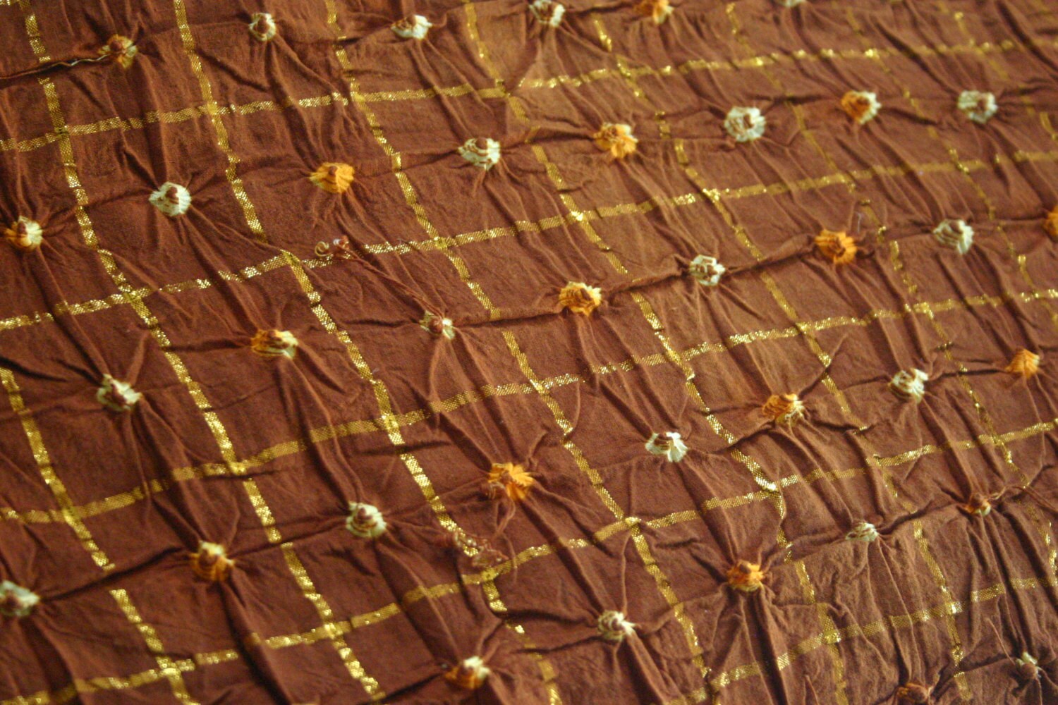 Brown and Gold Bandhani indian Tie-dyed Cotton Fabric 1 - Etsy