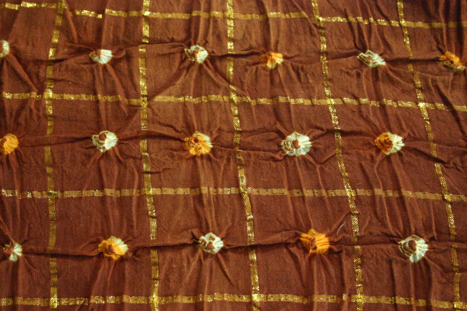 Brown and Gold Bandhani indian Tie-dyed Cotton Fabric 1 - Etsy