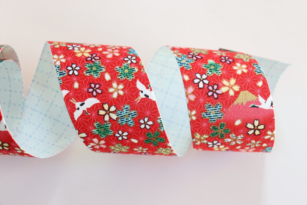 Red Fujisan and Cranes - Japanese Print Cotton Fabric Sticker/tape (1 ...