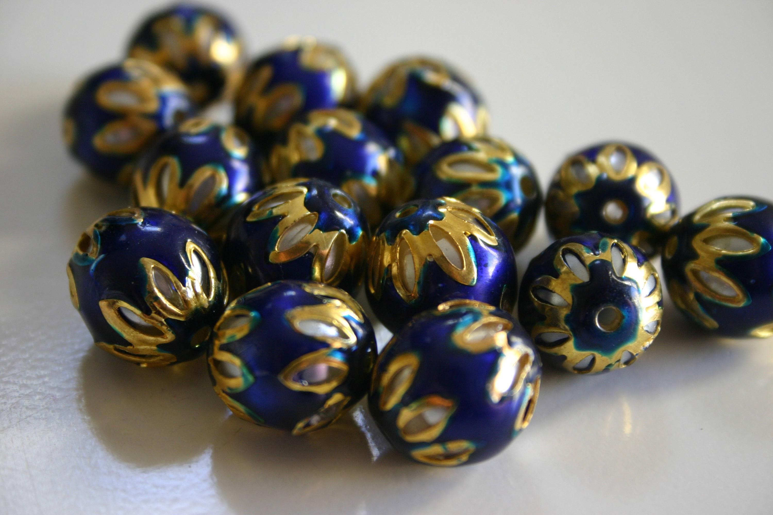 SALE Deep Blue Spheres Floral Cloisonné Meena Beads 2 13mm | Etsy