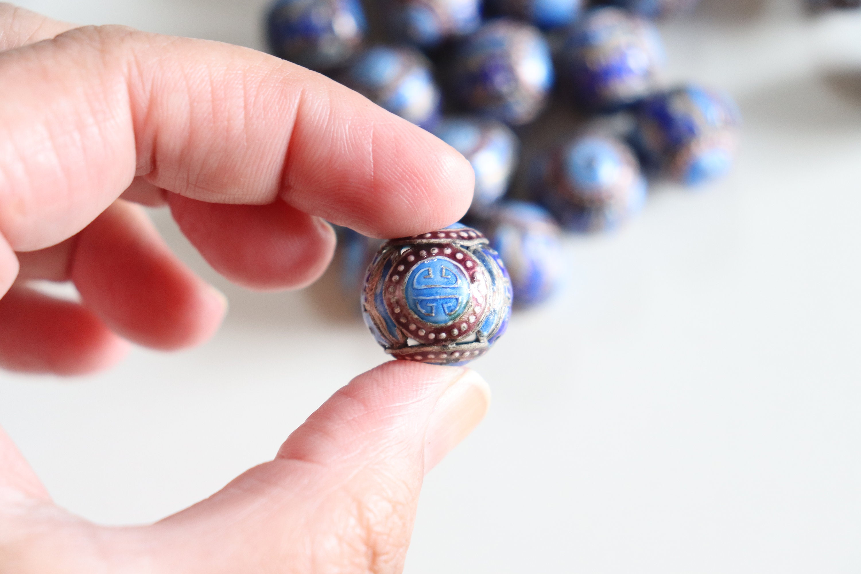 SALE Blue Long Life Symbol 18mm Floral Cloisonne Beads 2 | Etsy