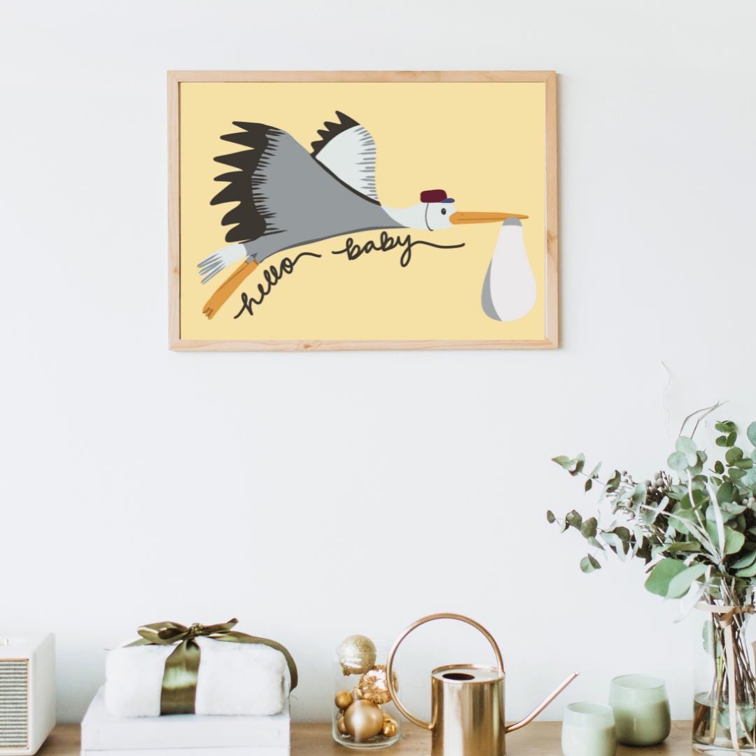 Hello Baby – Stork Nursery Poster - Etsy