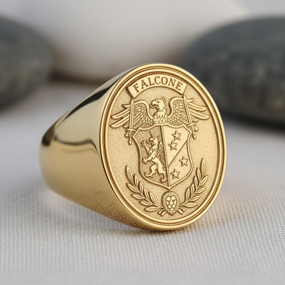 Custom Family Crest Signet Ring | Personalized Heraldic Gold Ring ...
