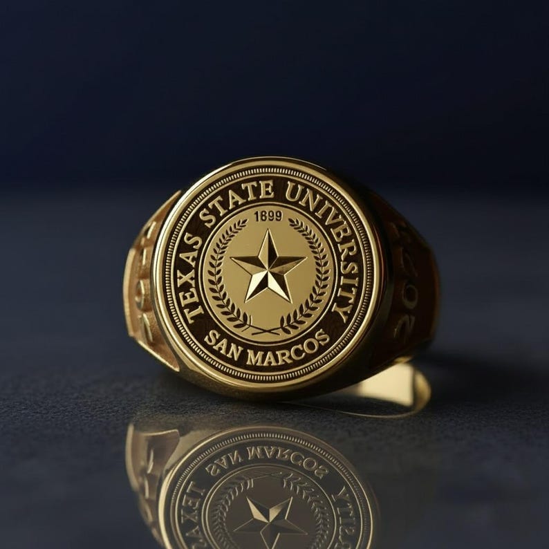 Texas State University Class Ring for Men, Custom Gold Logo Graduation ...