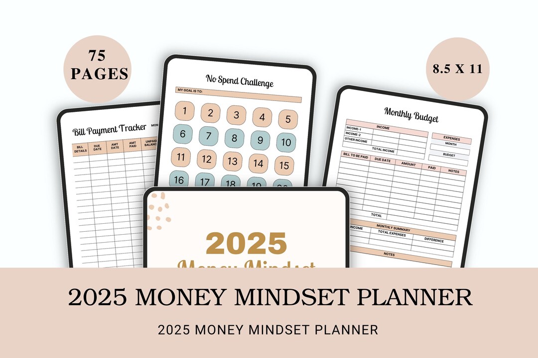 2025 MONEY MINDSET PLANNER | Savings Tracker | Budget Organizer ...