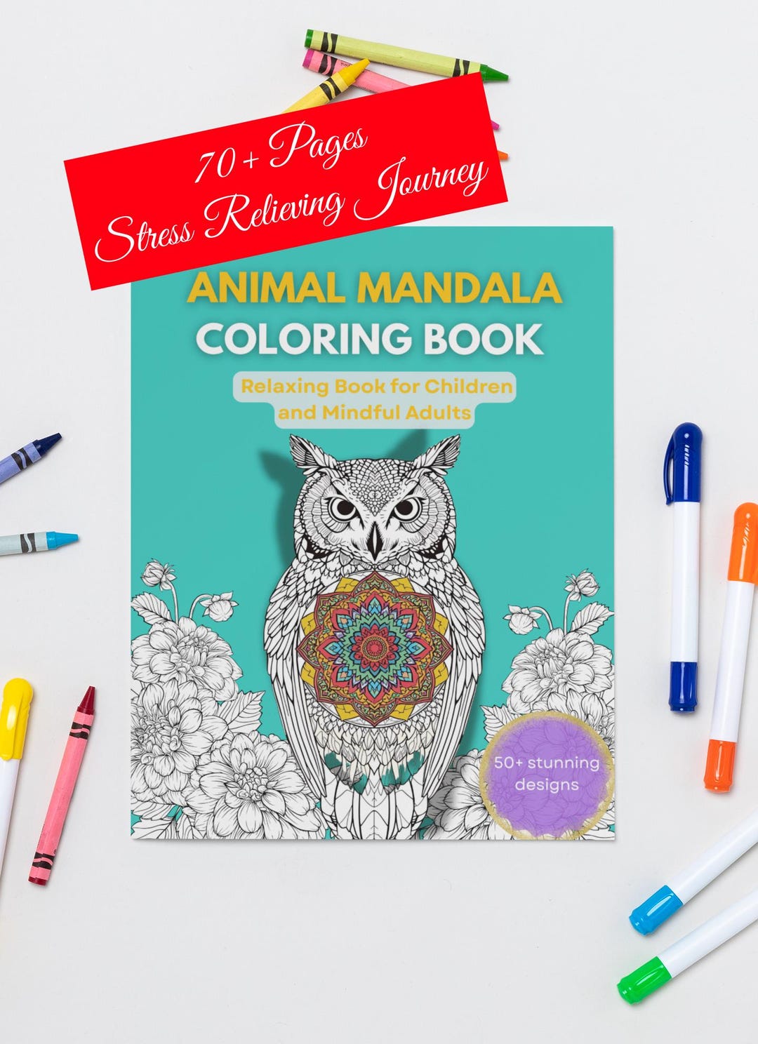Animal Mandala Mindfulness Coloring Book for Adults and Kids: 50 ...
