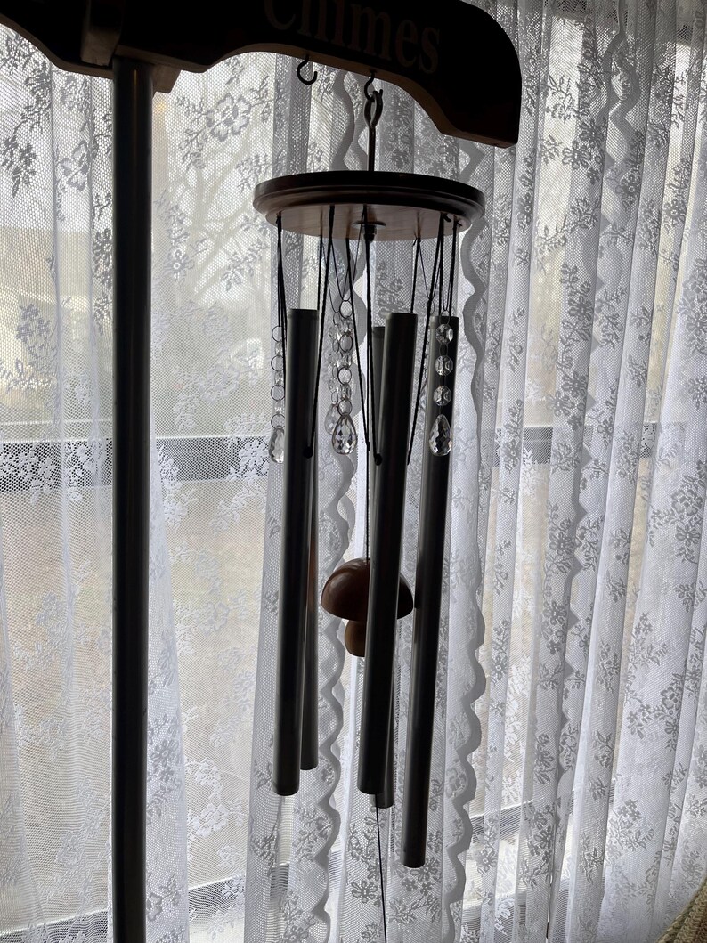 Mushroom Wind Chime With Crystals – Handcrafted Stained Wood Chime – 35 ...