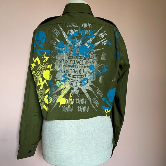 Punk army military jacket overshirt Khaki green | Cro… - Gem