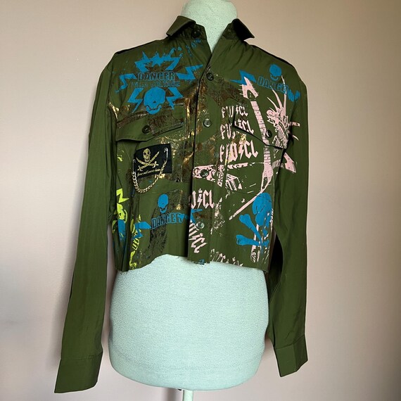 Punk army military jacket overshirt Khaki green | Cro… - Gem