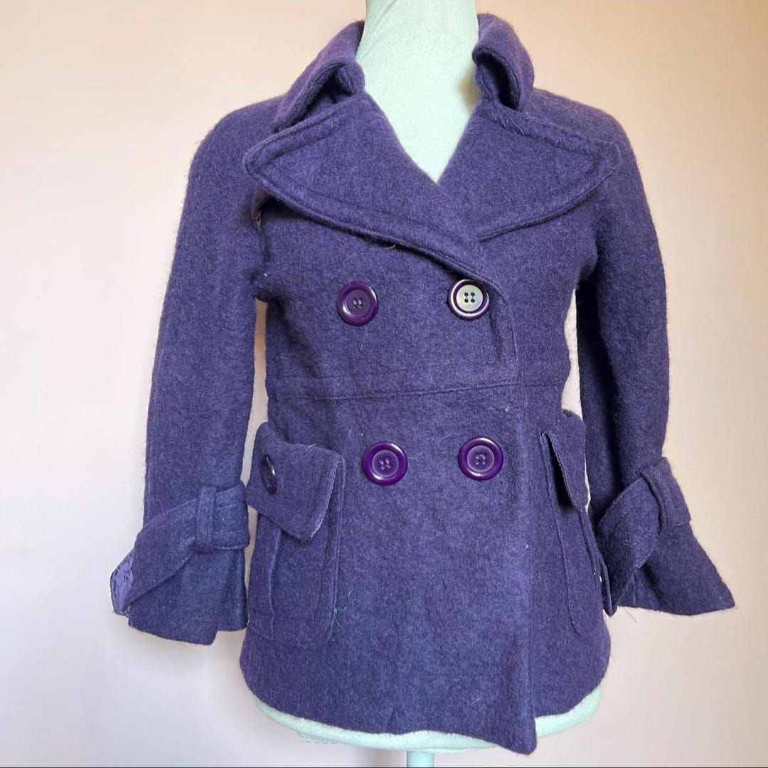 Purple Wool Peacoat Y2K Crop Trench Coat Jacket (medium UK10 UK12) 3/4 ...