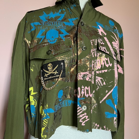 Punk army military jacket overshirt Khaki green | Cro… - Gem