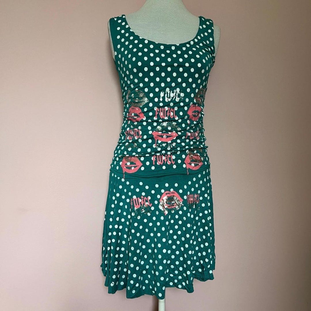 Turquoise Green Polka Dot Mini Dress Flapper Style | Small UK8 US4 ...