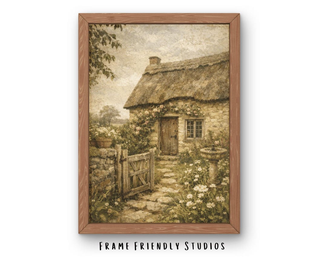 Vintage Cottage Wall Art Printable, Rustic Farmhouse Landscape, Country ...