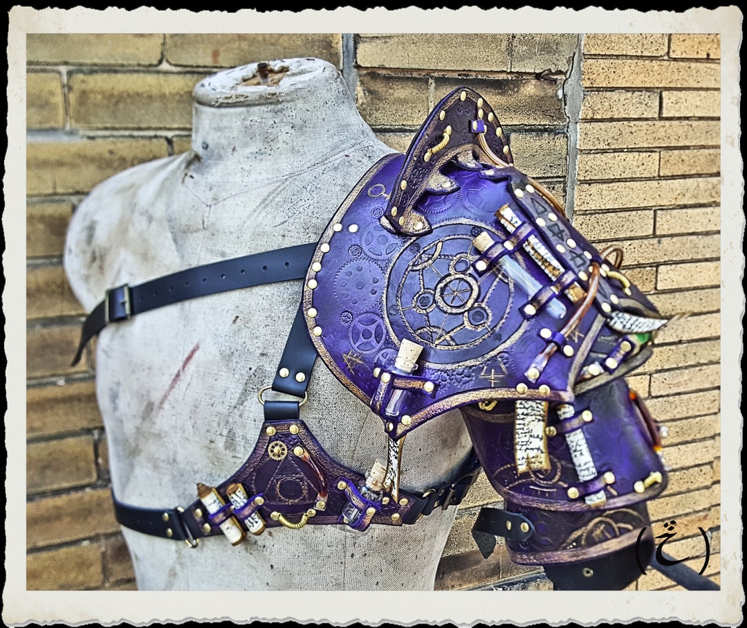 Leather Shoulder Armor - Alchipunk - Purple - - Etsy