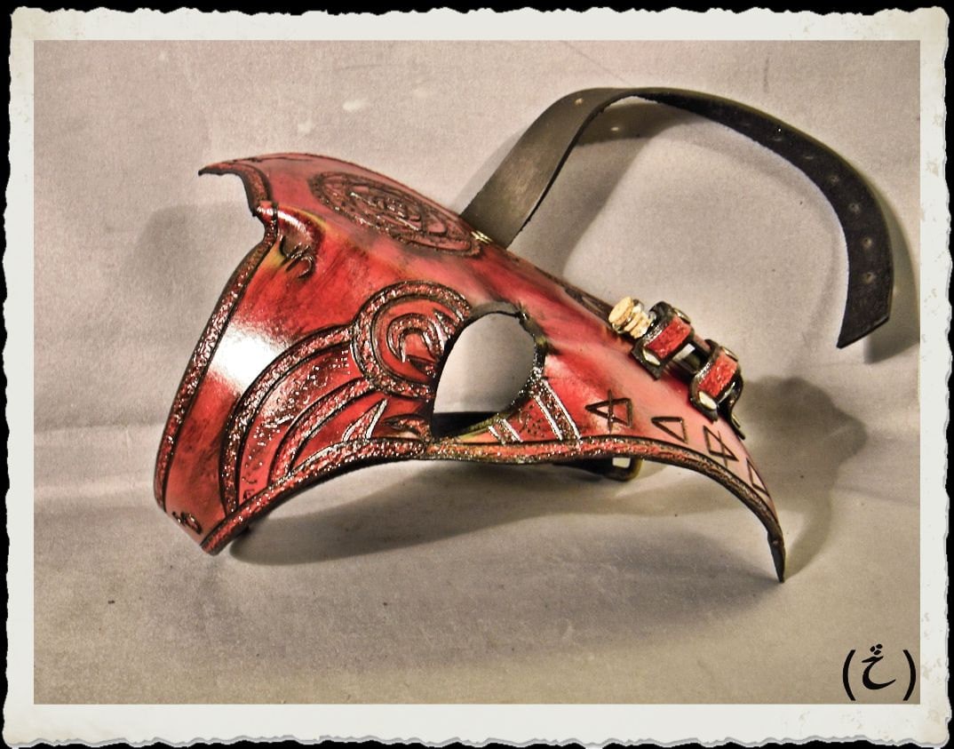 Red Leather Half Mask Alchemist | Etsy