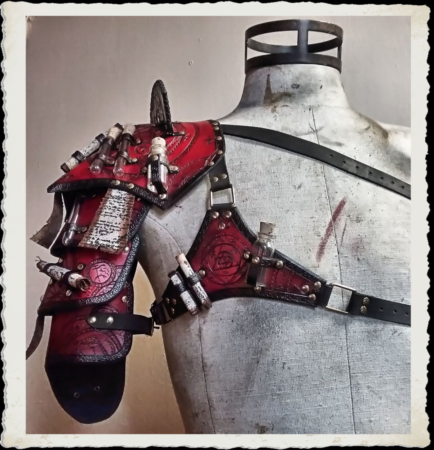 Red Leather Shoulder Armor Alchemist - Etsy