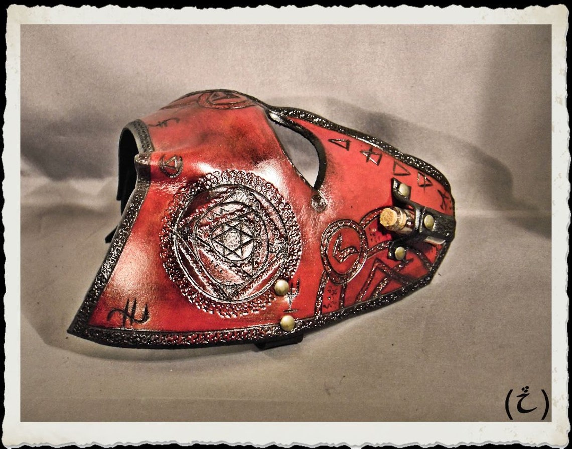 Red Leather Half Mask Alchemist | Etsy