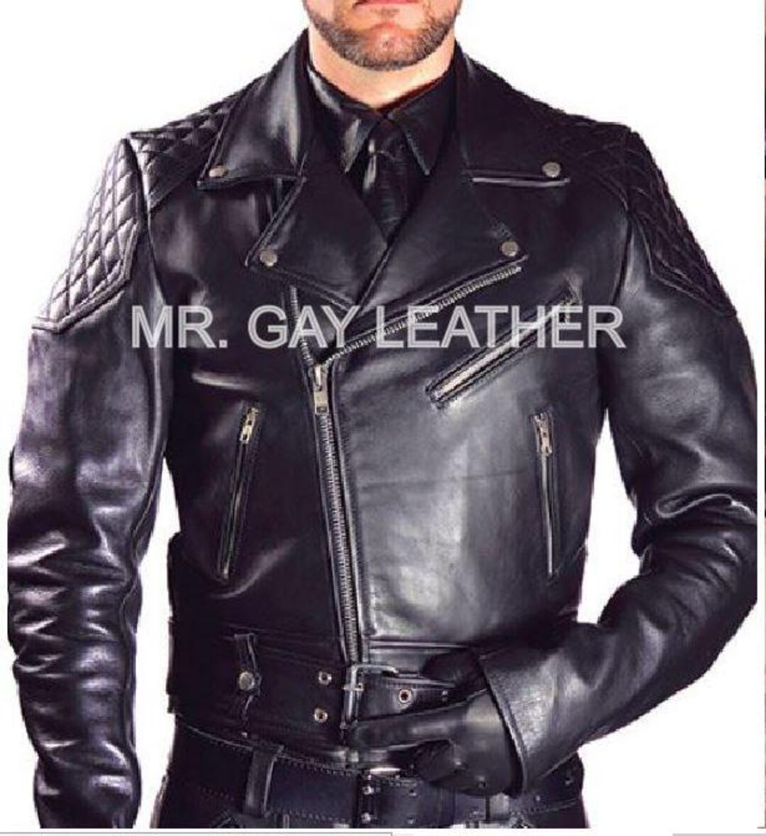 Men's Black Leather Police Jacket: Quilted Biker Style - Etsy
