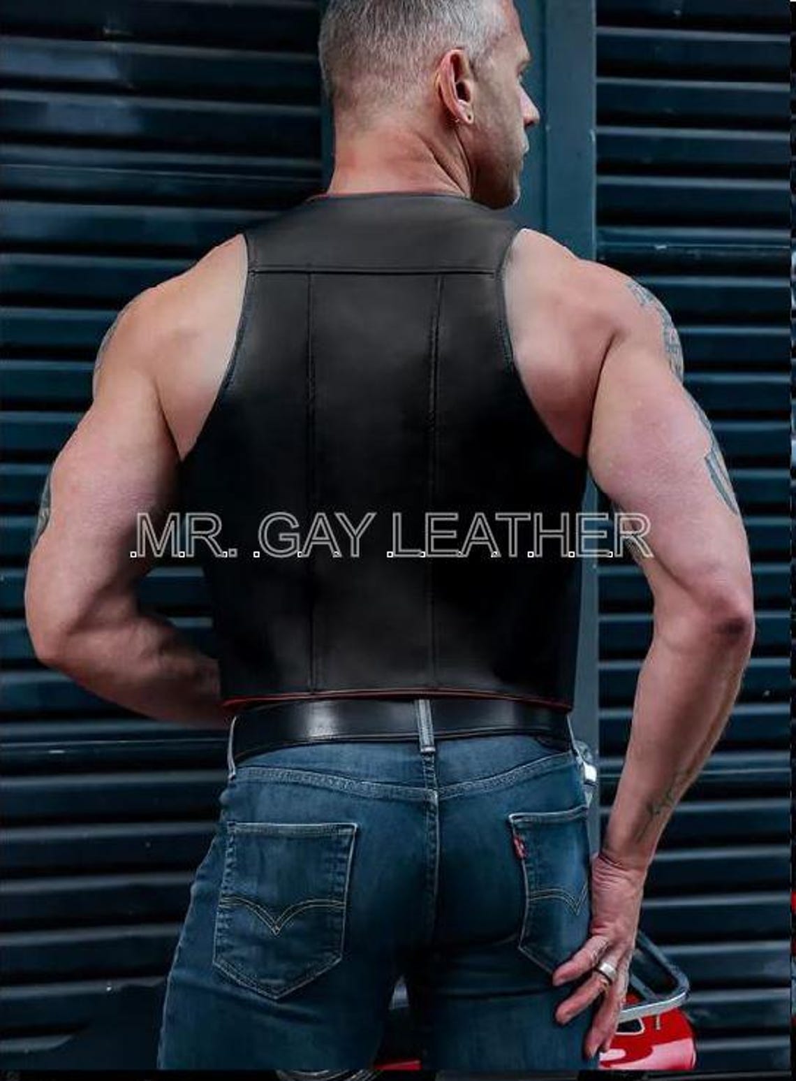 Men's Leather Bar Vest With Blue Piping: Original Leather - Etsy
