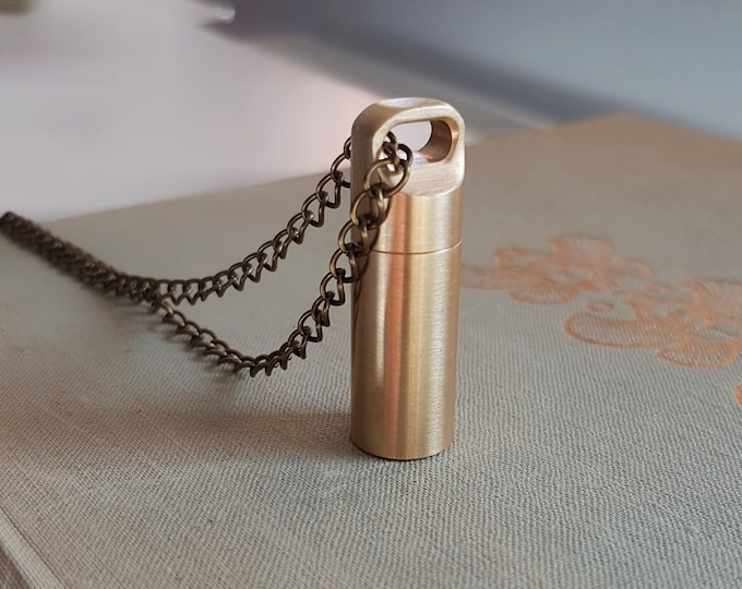 Long Brass Urn Necklace, Ashes Keepsake Locket Pendant, Unisex Fillable ...